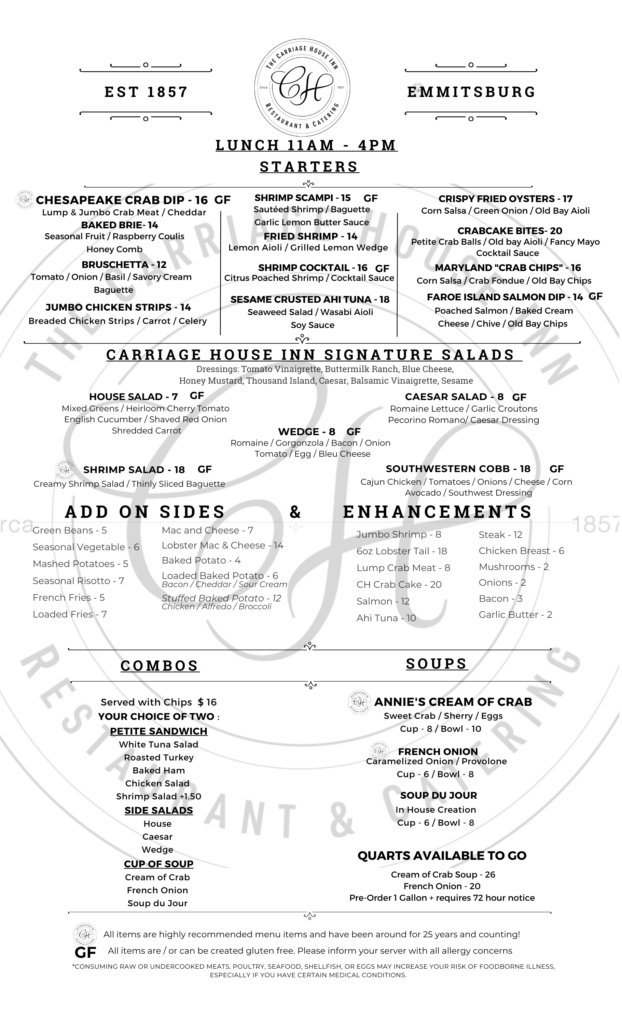 Summer Menu - The Carriage House Inn