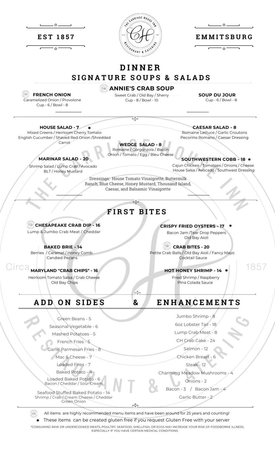 Winter Menu - The Carriage House Inn