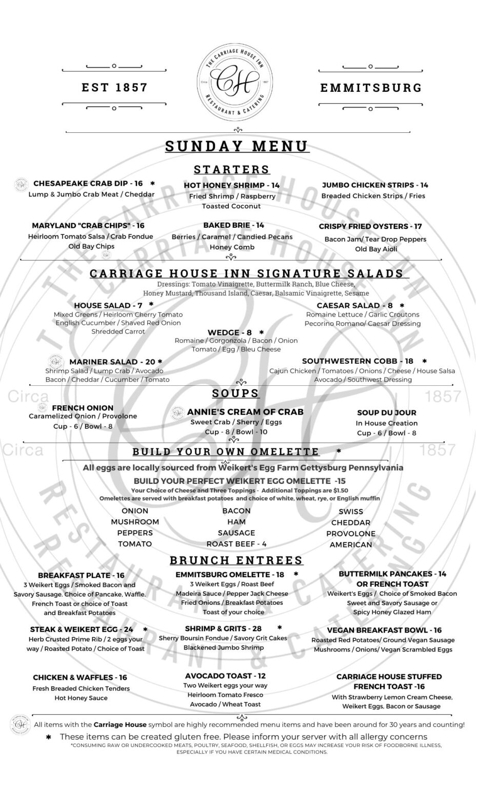 Winter Menu - The Carriage House Inn
