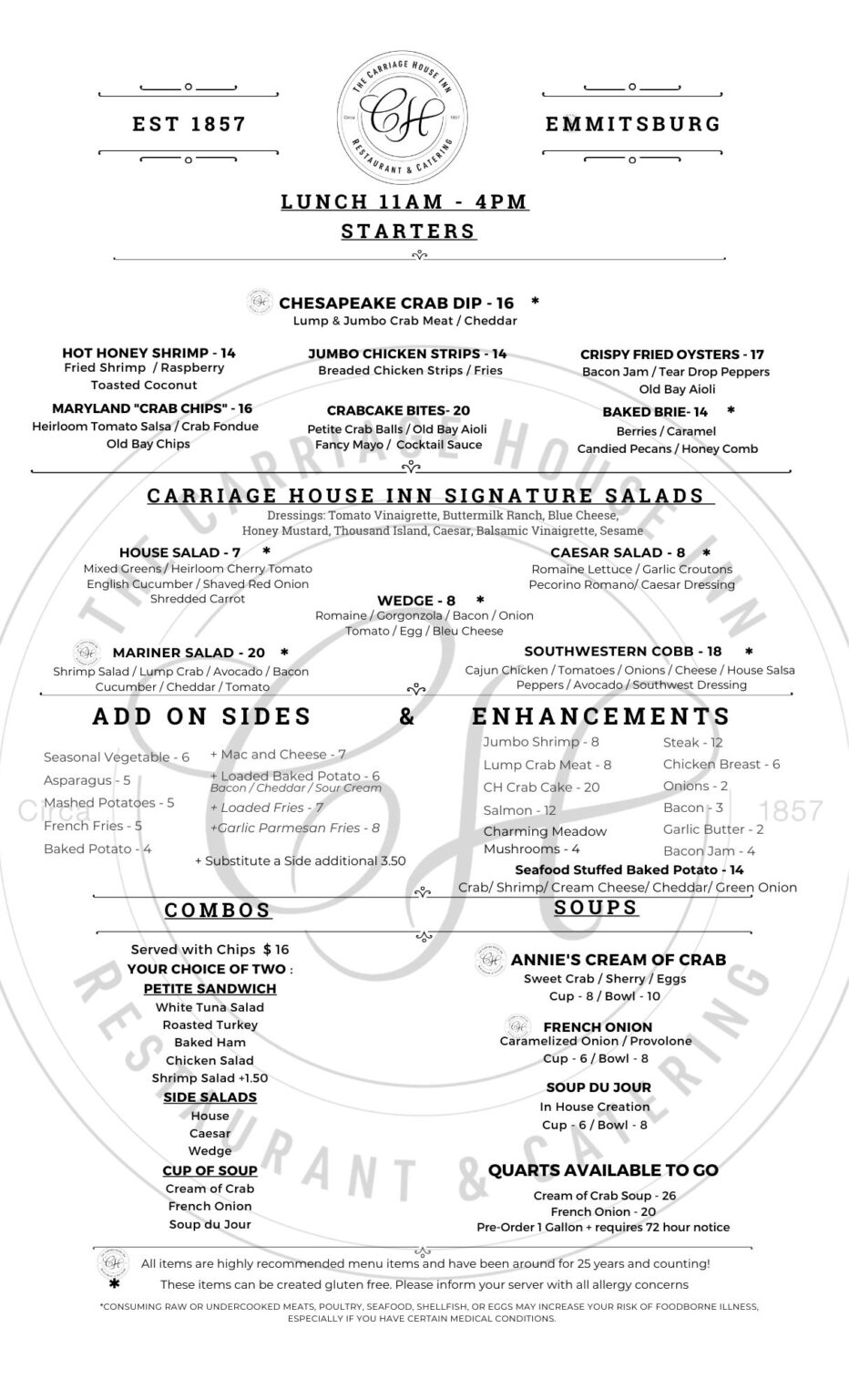 Winter Menu - The Carriage House Inn