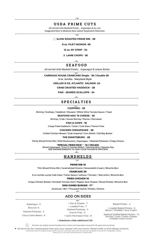 Winter Menu - The Carriage House Inn