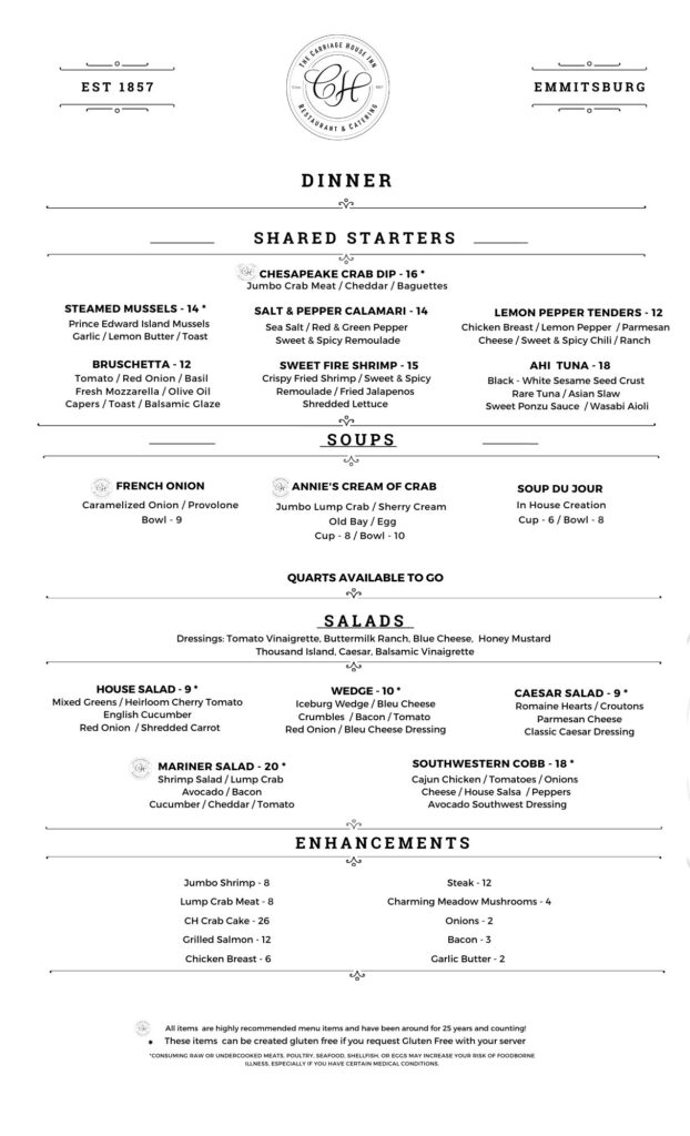 Winter Menu - The Carriage House Inn