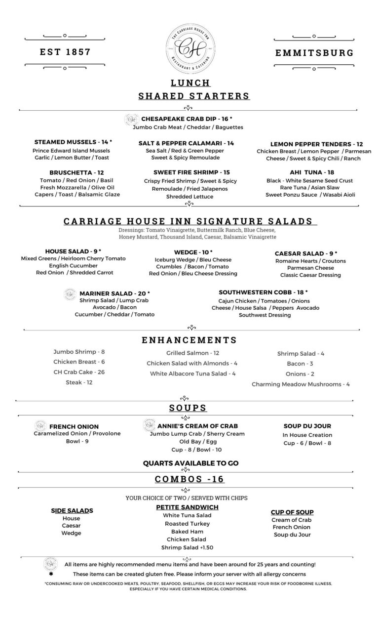 Winter Menu - The Carriage House Inn